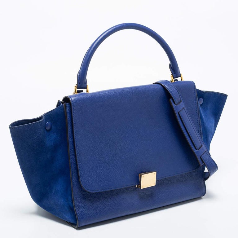 Celine Blue Leather And Suede Medium Trapeze Bag For Sale at 1stDibs