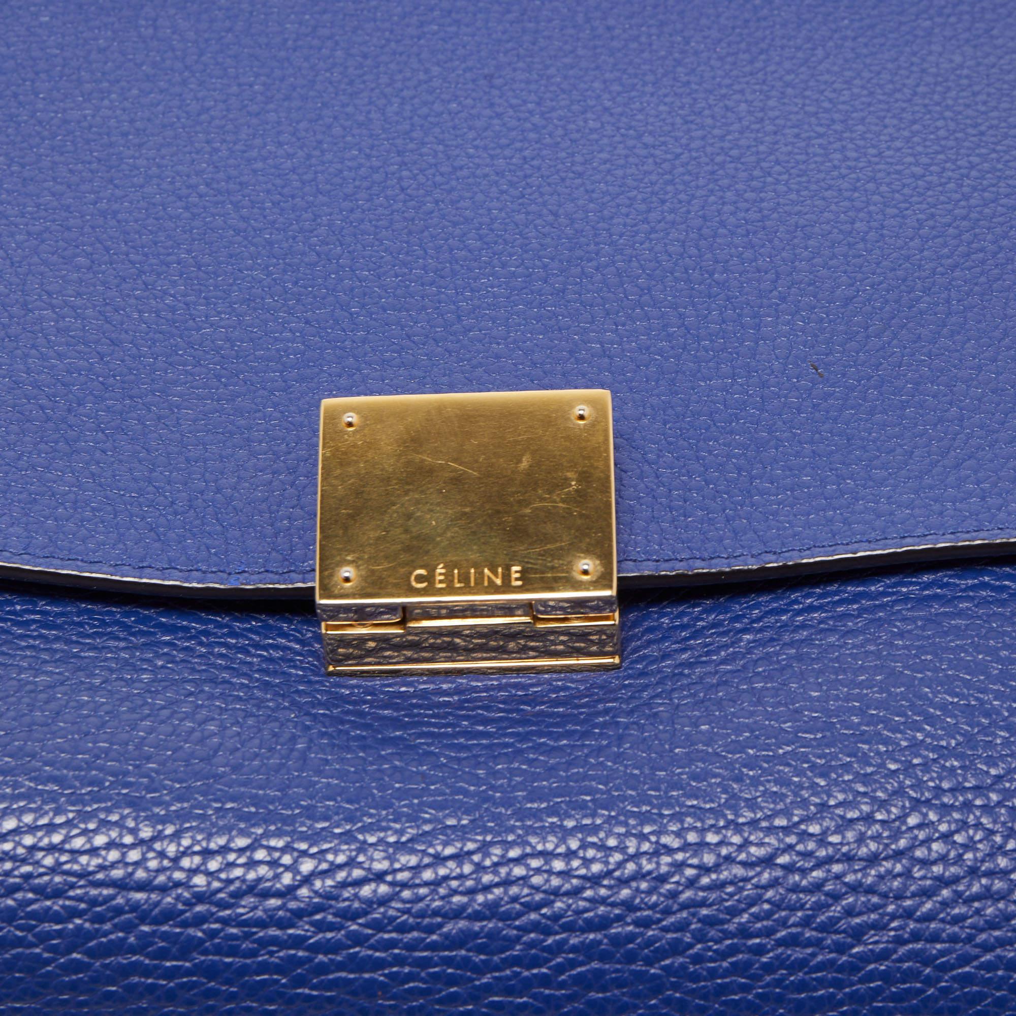 Celine Blue Leather and Suede Small Trapeze Top Handle Bag For Sale at ...