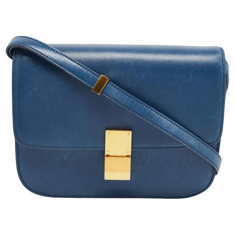 Celine Blue Leather Medium Classic Box Shoulder Bag For Sale at 1stDibs