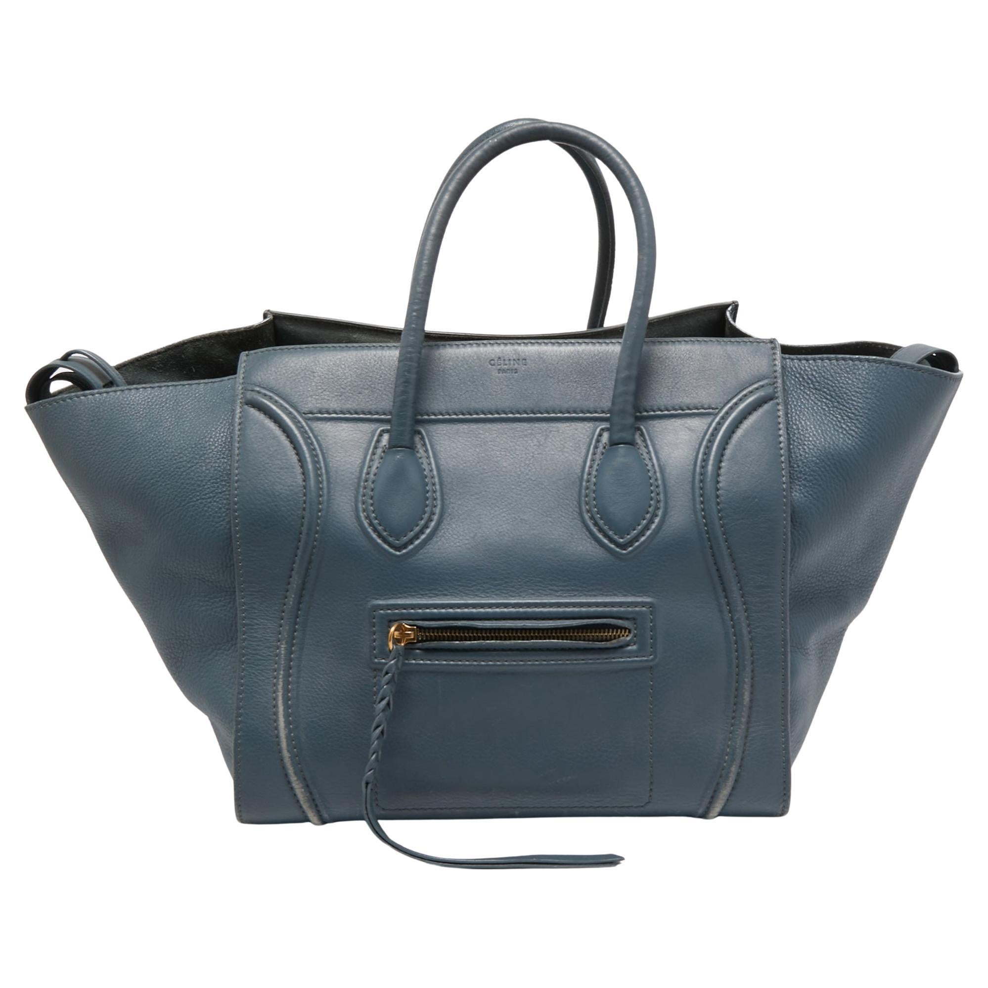 Celine Blue Leather Medium Phantom Luggage Tote For Sale at 1stDibs