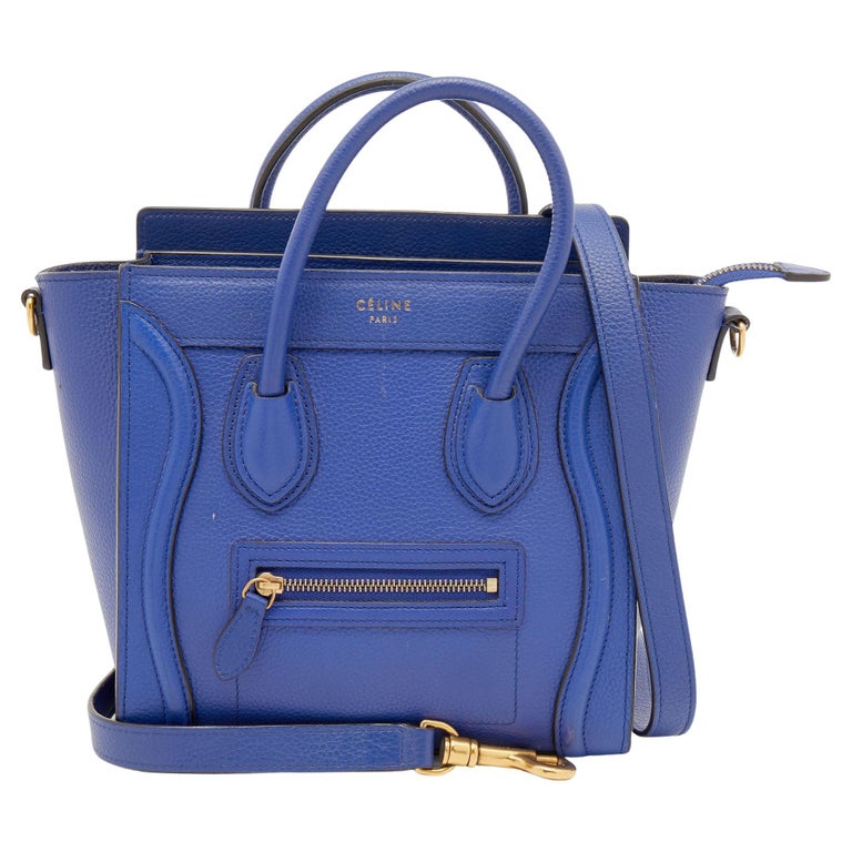 Celine Blue Leather Nano Luggage Phantom Tote For Sale at 1stDibs