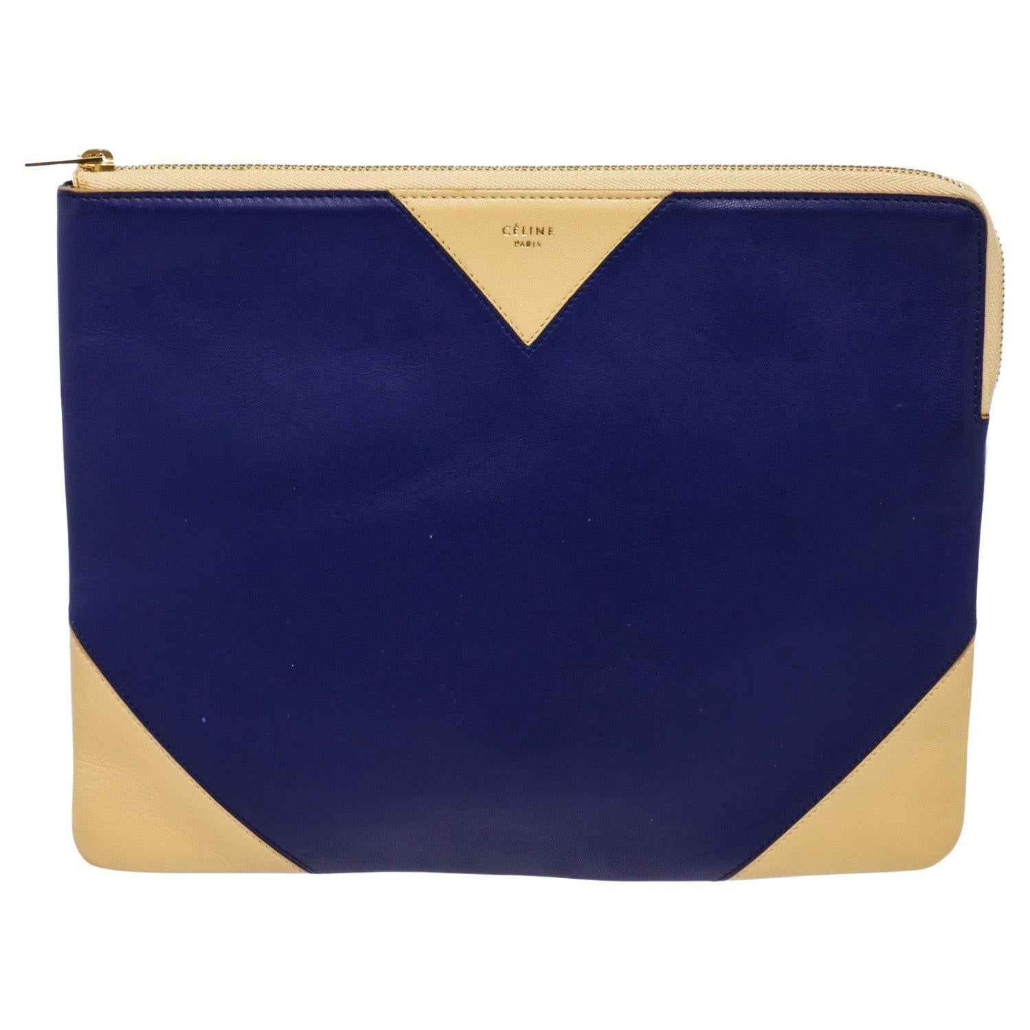 Celine Dusty Blue Grained Leather Accordeon Card Holder For Sale at 1stDibs