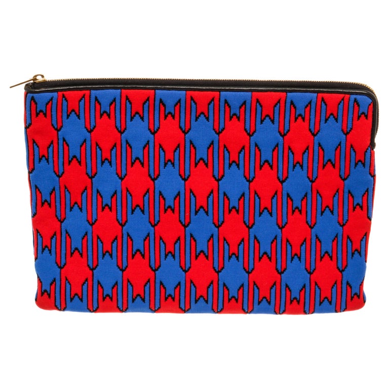Celine Blue, Multicolor, Red Fabic Zip Pouch Clutch For Sale at 1stDibs