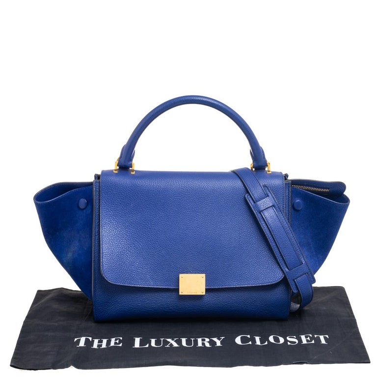Celine Blue Suede and Leather Small Trapeze Bag For Sale at 1stDibs