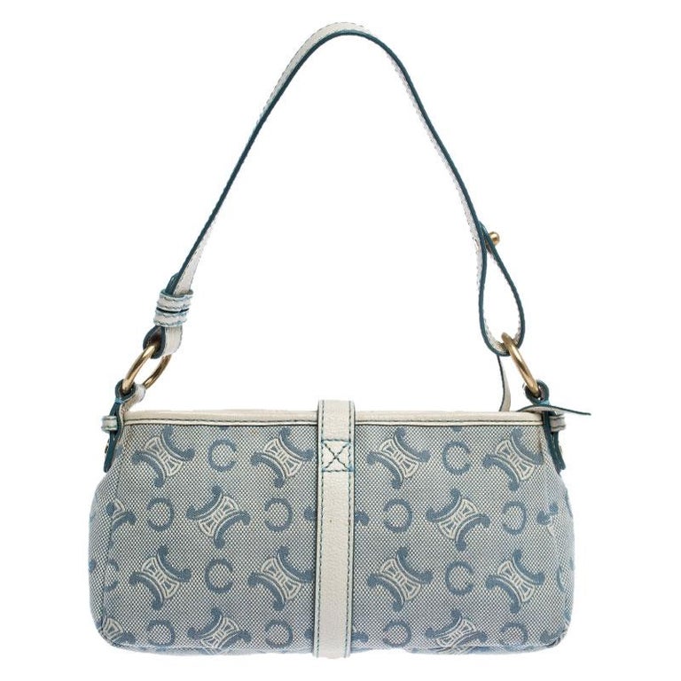 Celine Blue/White Monogram Canvas and Leather Shoulder Bag at 1stDibs