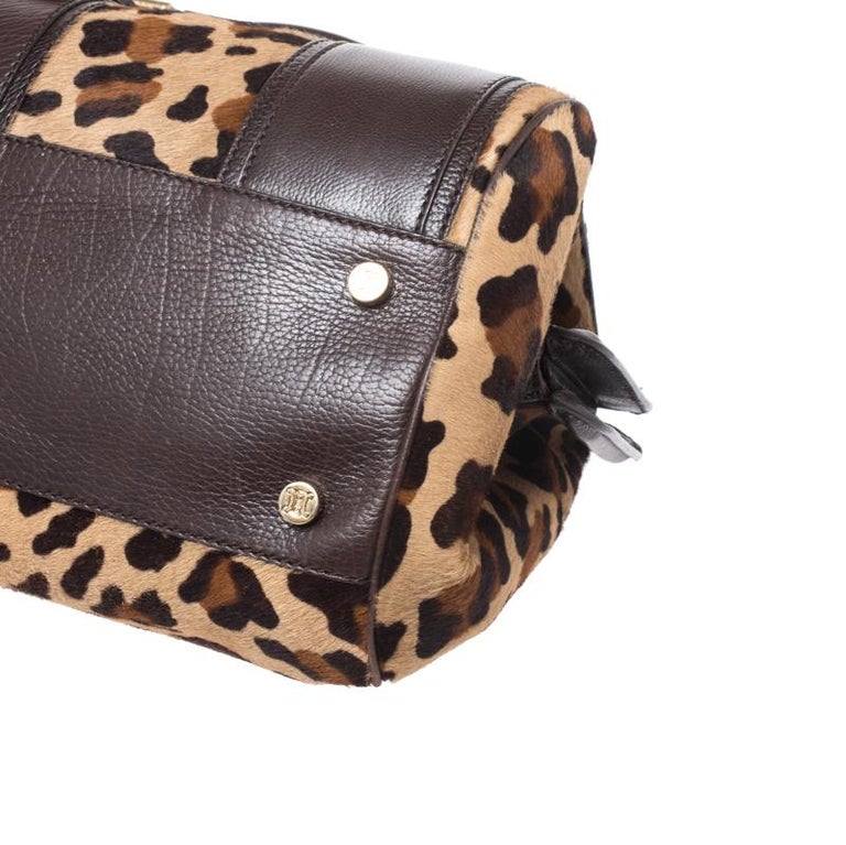 Celine Brown/Beige Leopard Print Calfhair and Leather Satchel at 1stDibs
