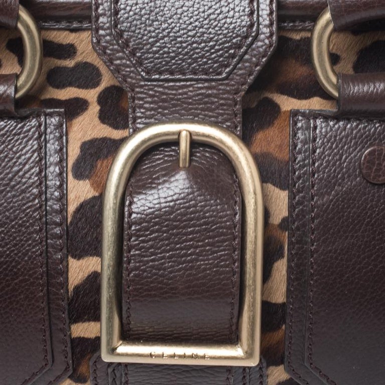 Celine Brown/Beige Leopard Print Calfhair and Leather Satchel at 1stDibs