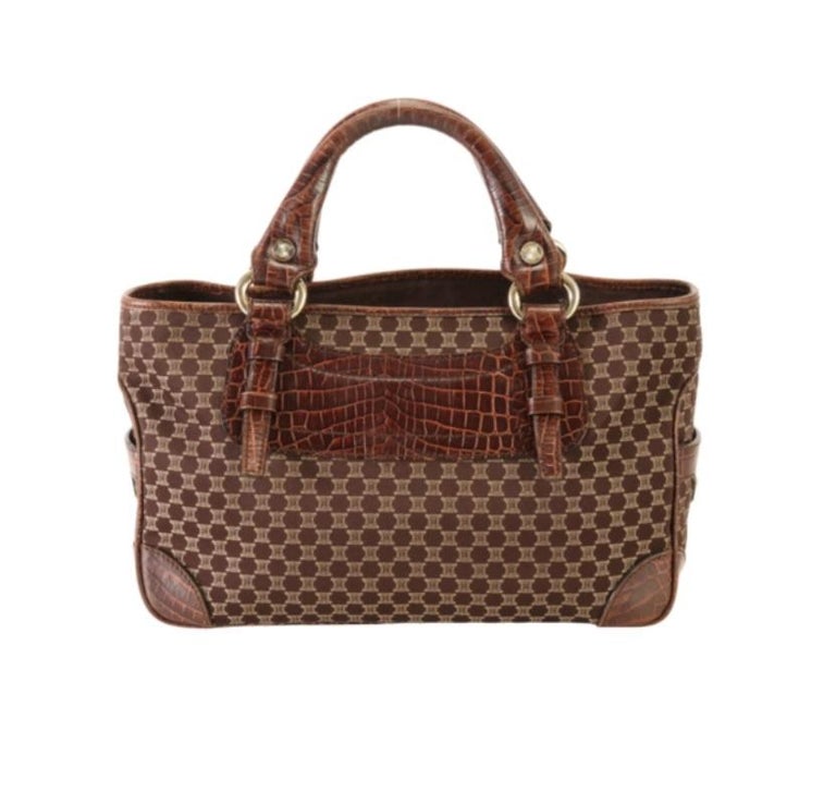 Celine Brown Canvas and Snake Embossed Leather Boogie Bag For Sale at ...