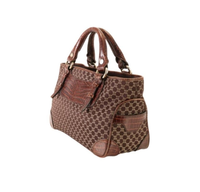 Celine Brown Canvas and Snake Embossed Leather Boogie Bag For Sale at ...