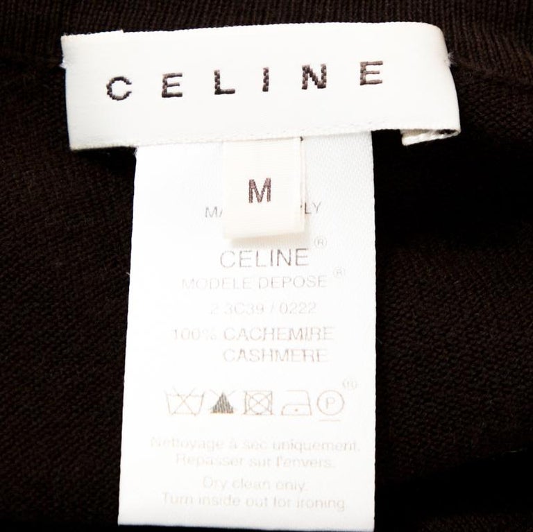 Celine Brown Cashmere Knit Long Sleeve Top M For Sale at 1stDibs
