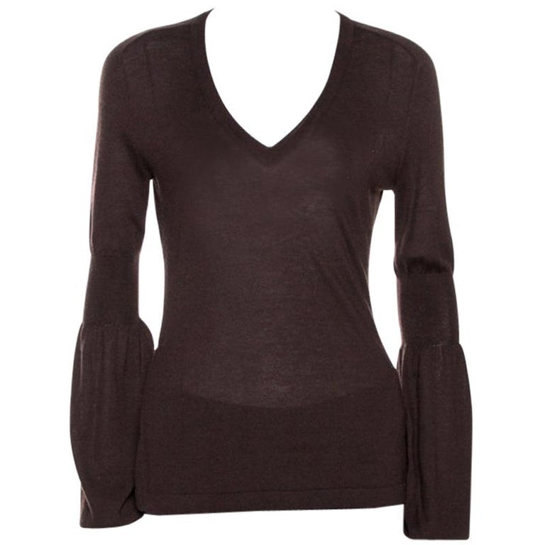 Celine Brown Cashmere Knit Long Sleeve Top M For Sale at 1stDibs
