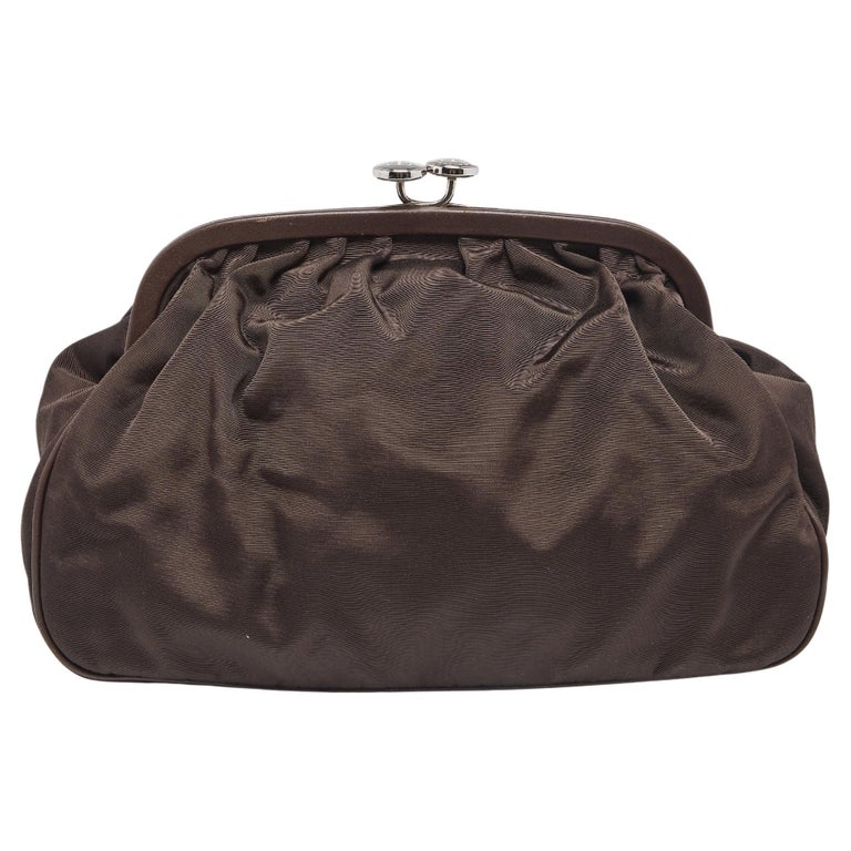 Celine Brown Fabric Kiss Lock Frame Clutch For Sale at 1stDibs