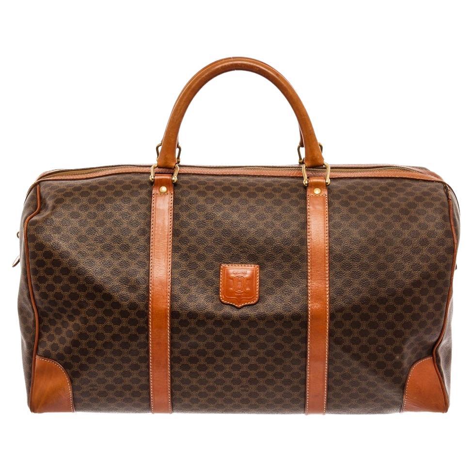 Celine Brown Macadam Coated Canvas Leather Vintage Duffle Bag at 1stDibs