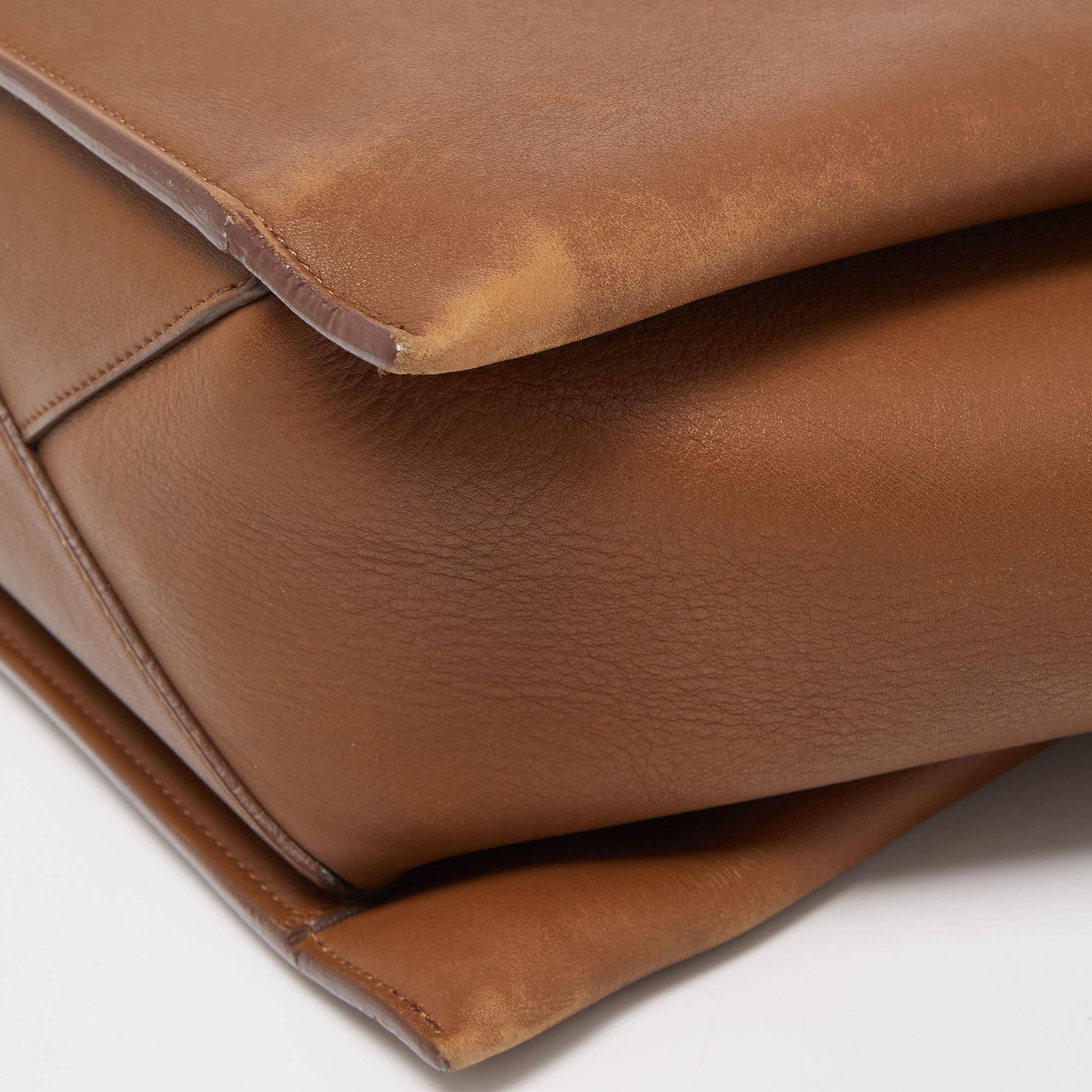 Celine Brown Leather Medium Tri-Fold Tote For Sale at 1stDibs