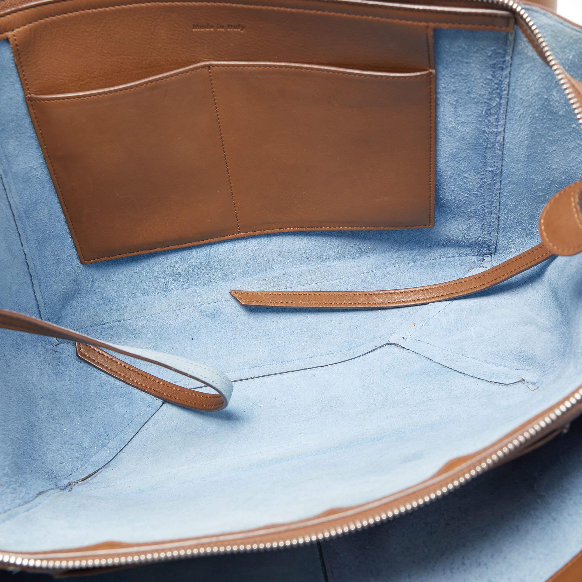 Celine Brown Leather Medium Tri-Fold Tote For Sale at 1stDibs