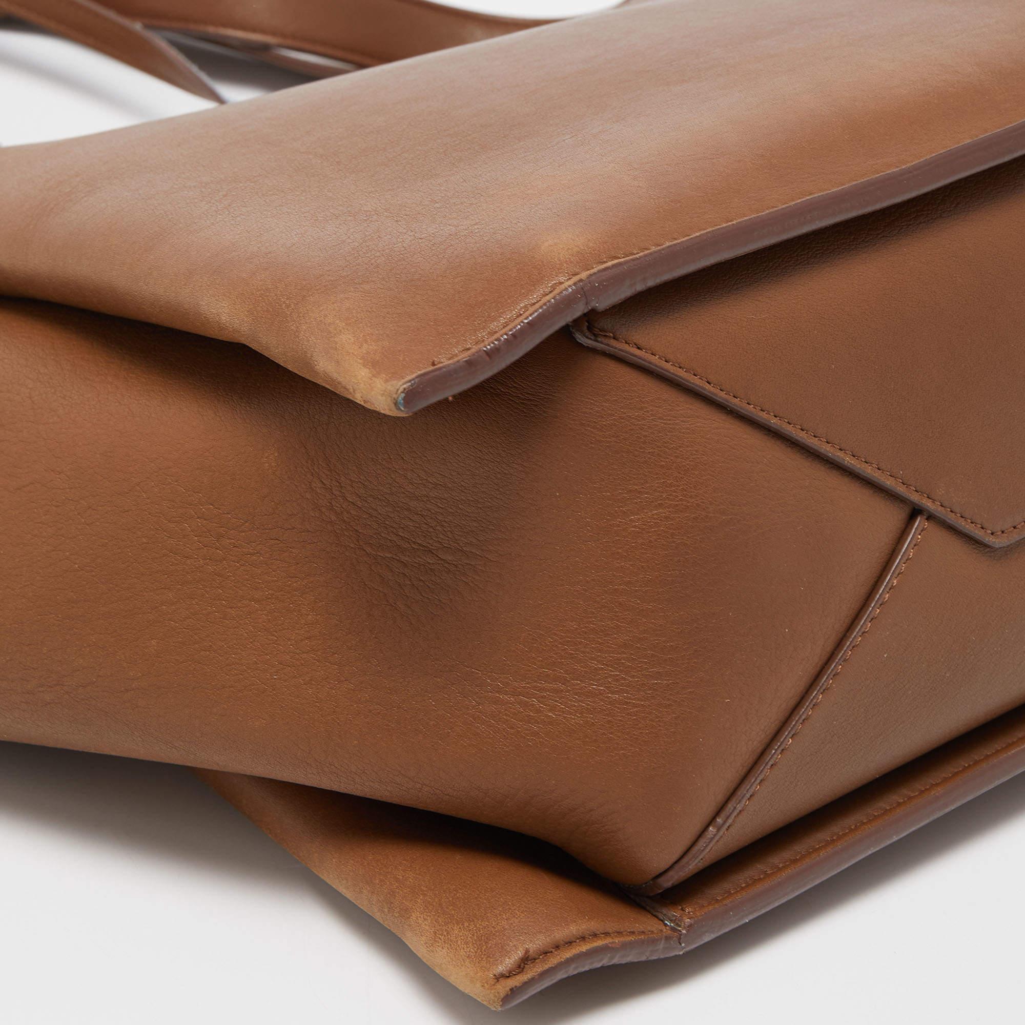 Celine Brown Leather Medium Tri-Fold Tote For Sale at 1stDibs