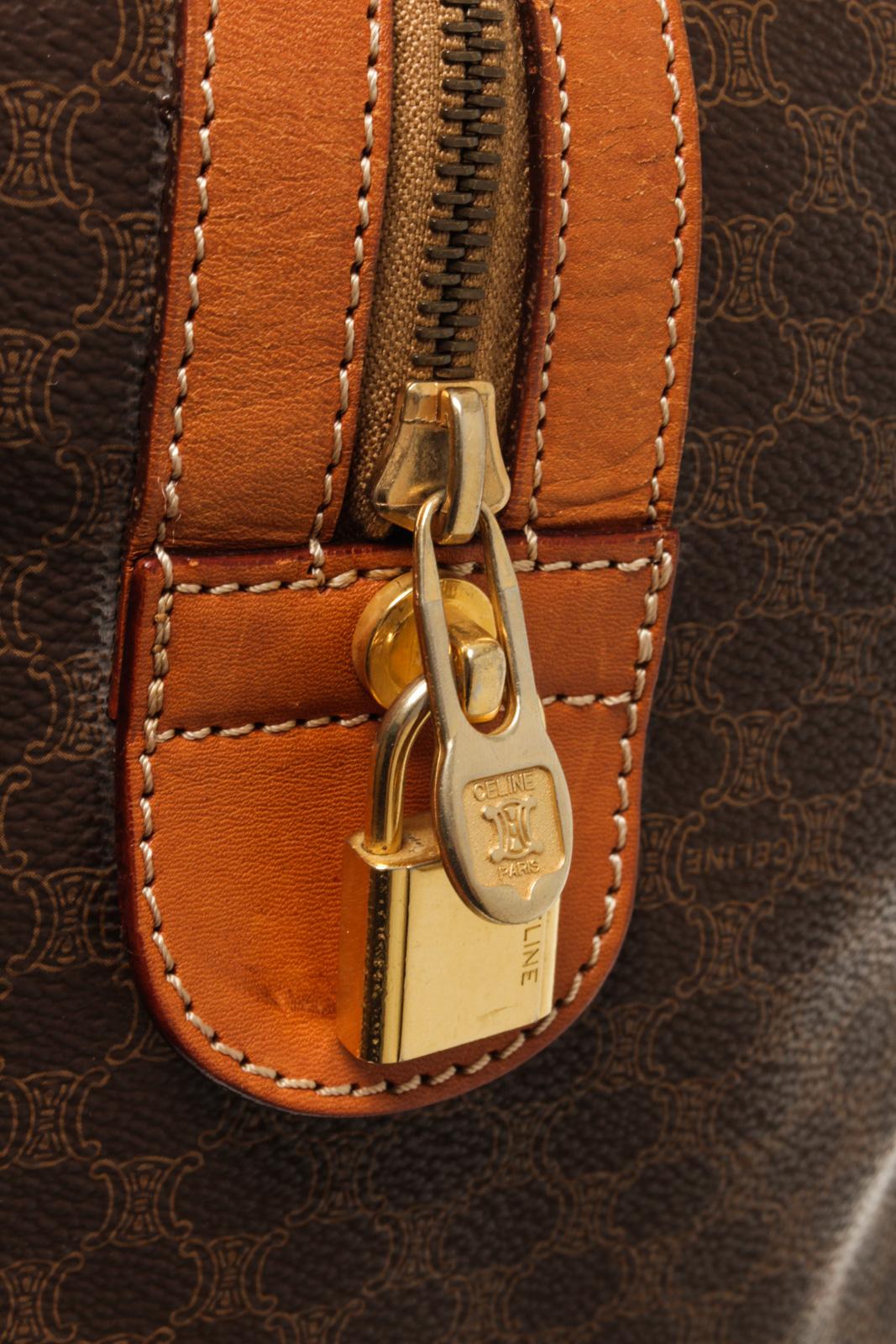 Celine Brown Macadam Pattern Logo Embossed Big Boston Bag For Sale at ...