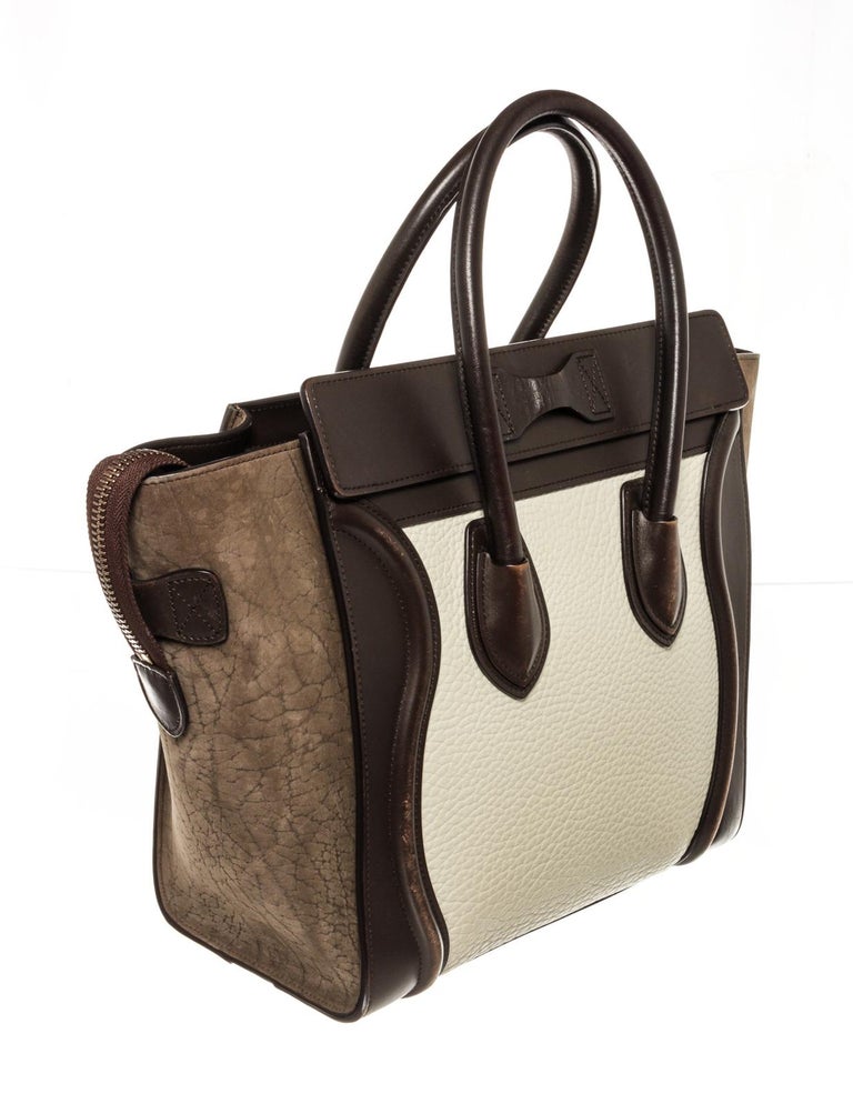 Celine Brown Multicolor Suede Leather Micro Luggage Handbag For Sale at ...