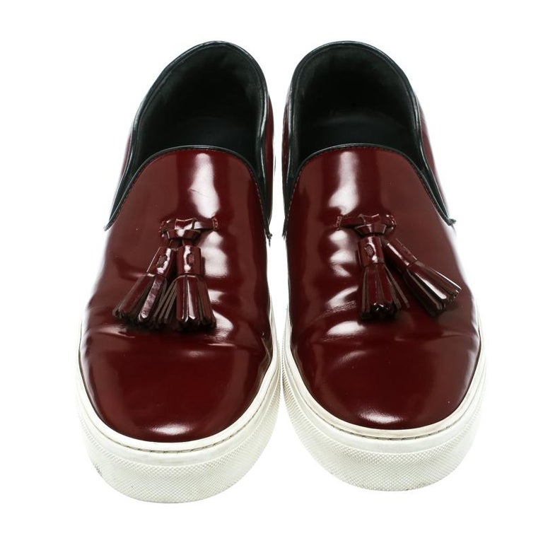Celine Burgundy Leather Tassel Slip On Sneakers Size 39 For Sale at 1stDibs