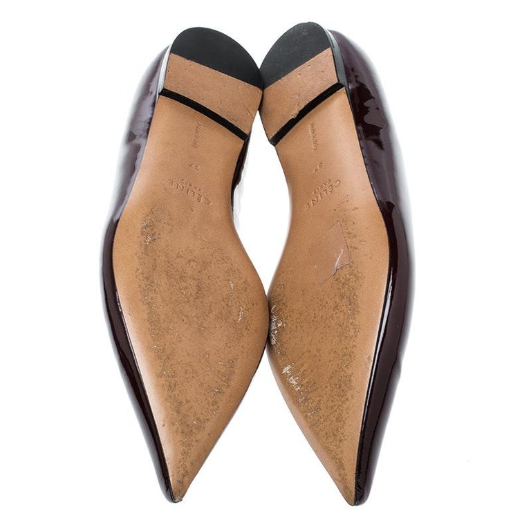 Celine Burgundy Patent Leather V Neck Pointed Toe Flats Size 37 For ...