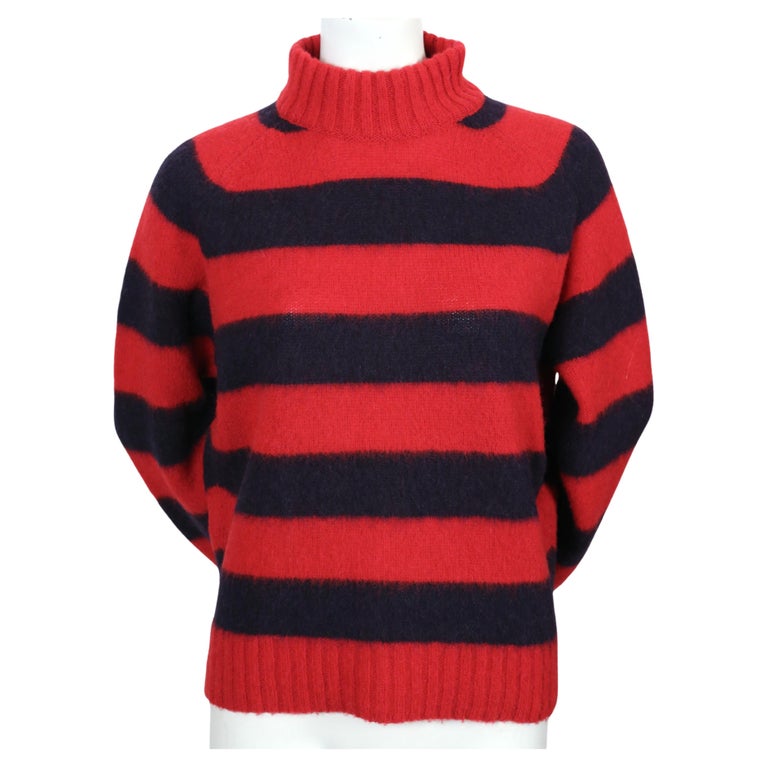 CELINE by HEDI SLIMANE navy and red brushed wool jumper For Sale at 1stDibs