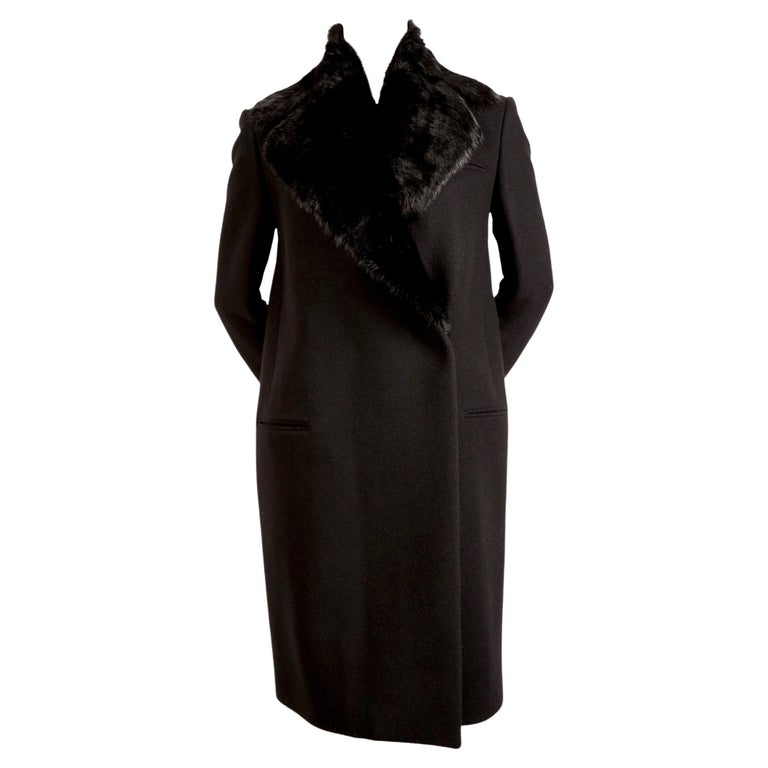 CELINE by Phoebe Philo black wool crombie coat with removable rabbit ...