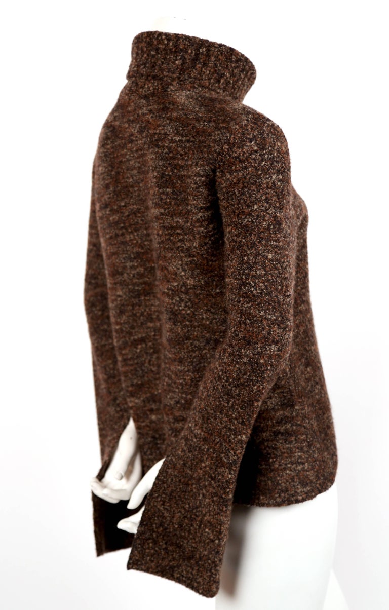 CELINE by PHOEBE PHILO brown boucle sweater with split cuffs at 1stDibs