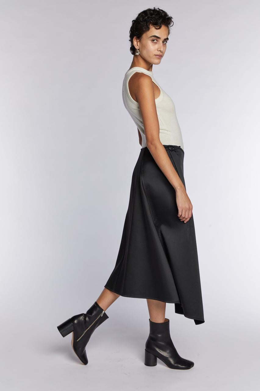 Céline by Phoebe Philo heavy black satin black wrap skirt 2010s For ...