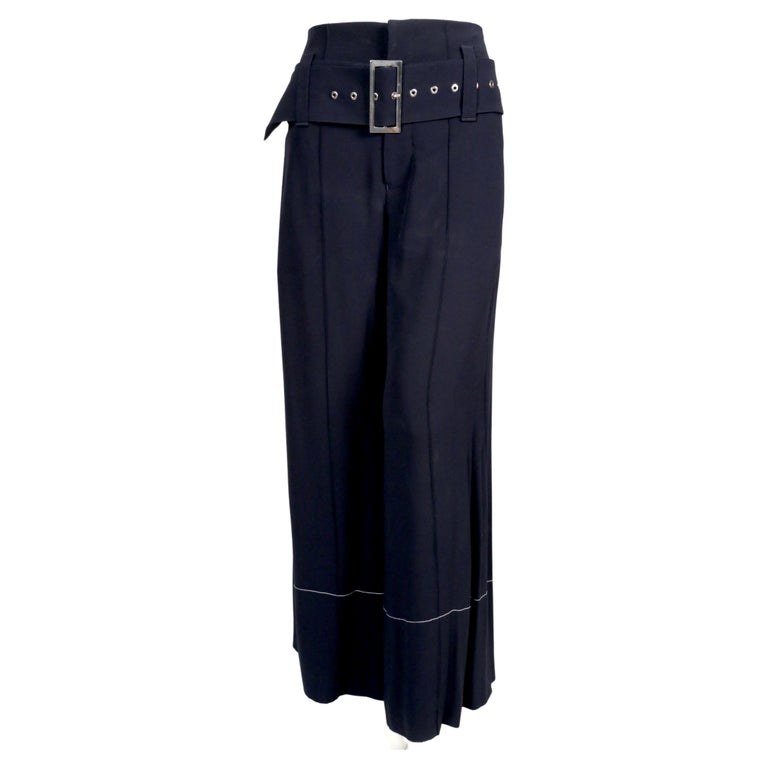 CELINE by PHOEBE PHILO navy blue pants with wide belt and contrast ...