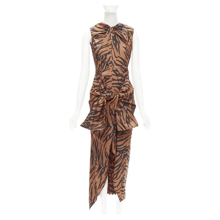 CELINE by PHOEBE PHILO TIGER PRINT DRAPPED DRESS with OPEN BACK Sz US 2 ...