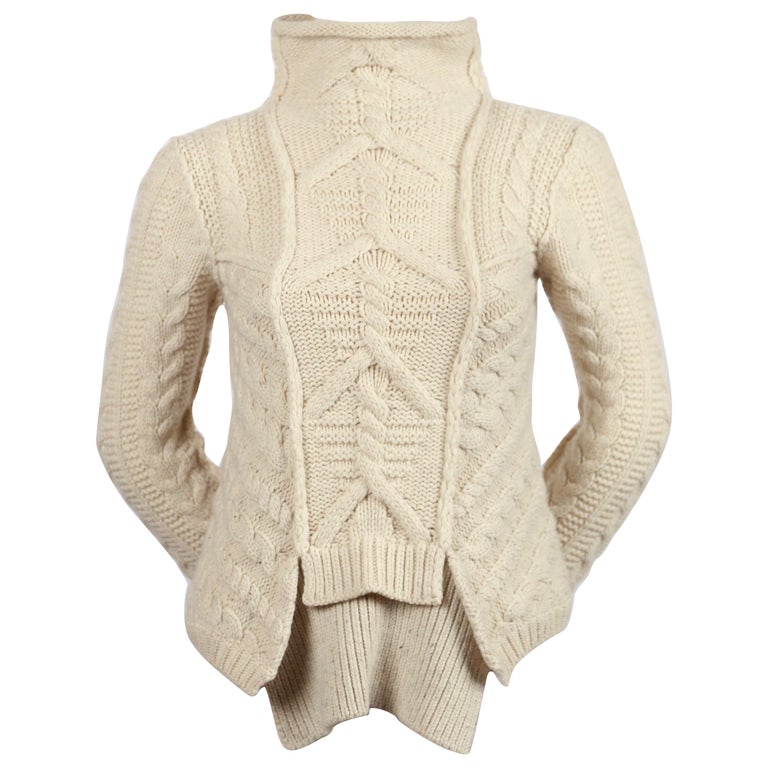 Celine By Phoebe Philo wool cable knit sweater with asymmetric hem at ...