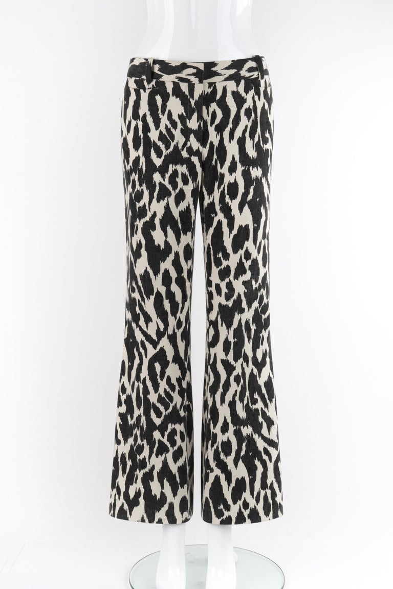 CELINE c.2010's Black Cream Denim Abstract Animal Print Flare Jeans ...
