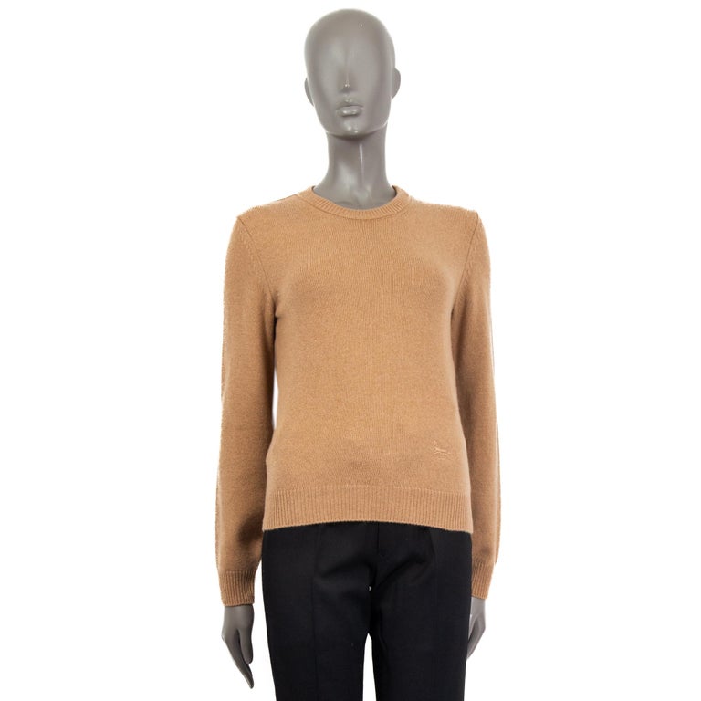 CELINE camel cashmere ICONIC SULKY CREWNECK Sweater XS For Sale at 1stDibs