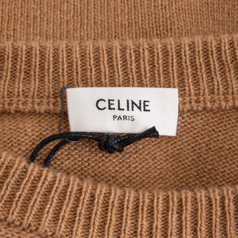 CELINE camel cashmere ICONIC SULKY CREWNECK Sweater XS For Sale at 1stDibs