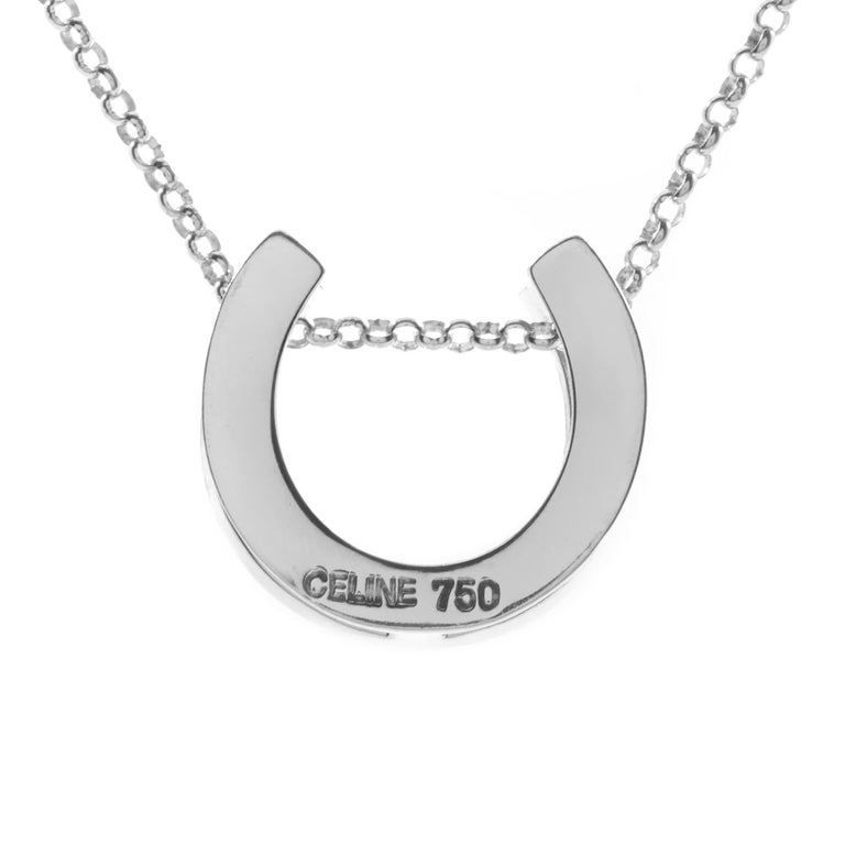 Celine Céline 18 Karat White Gold Diamond Horseshoe Pendant Necklace at ...