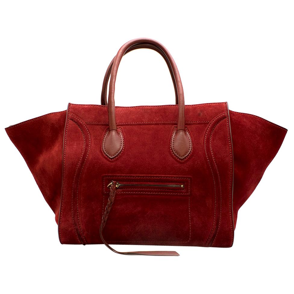 Celine Cherry Red Suede Medium Phantom Bag at 1stDibs