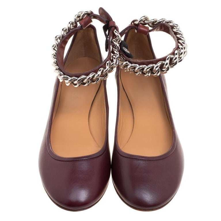 Celine Chocolate Brown Leather Chain Strap Ballet Flats Size 39 For ...