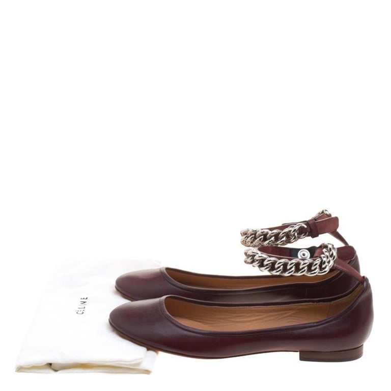 Celine Chocolate Brown Leather Chain Strap Ballet Flats Size 39 For ...