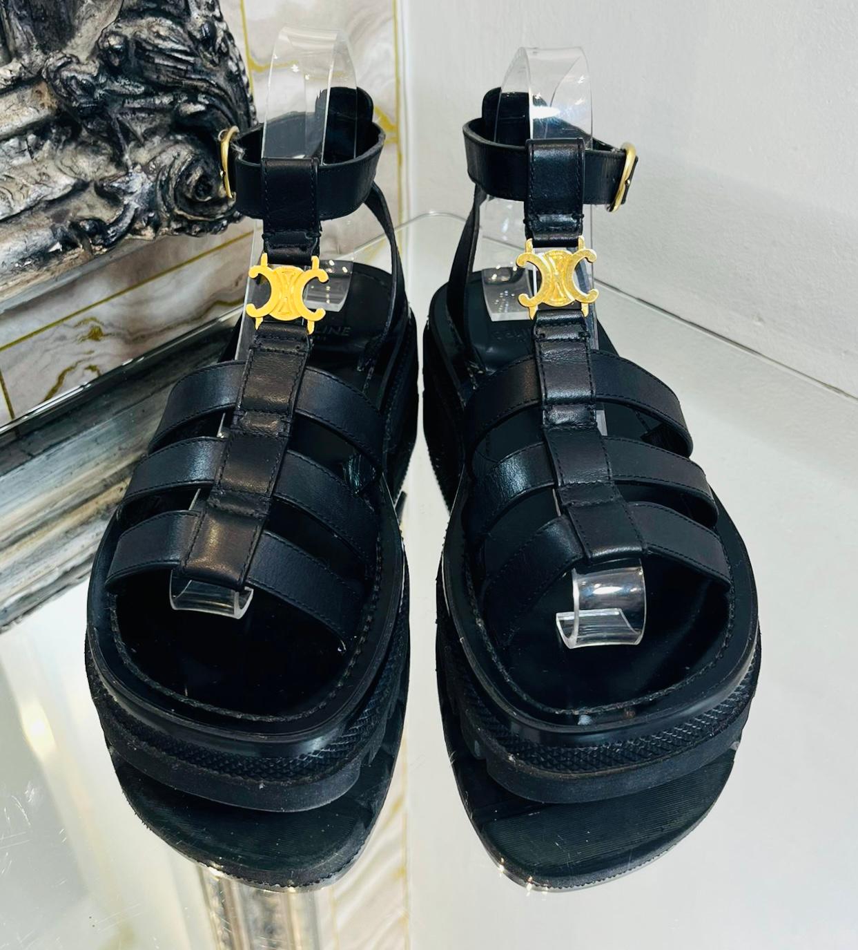Celine Clea Triomphe Gladiator Leather Sandals For Sale at 1stDibs