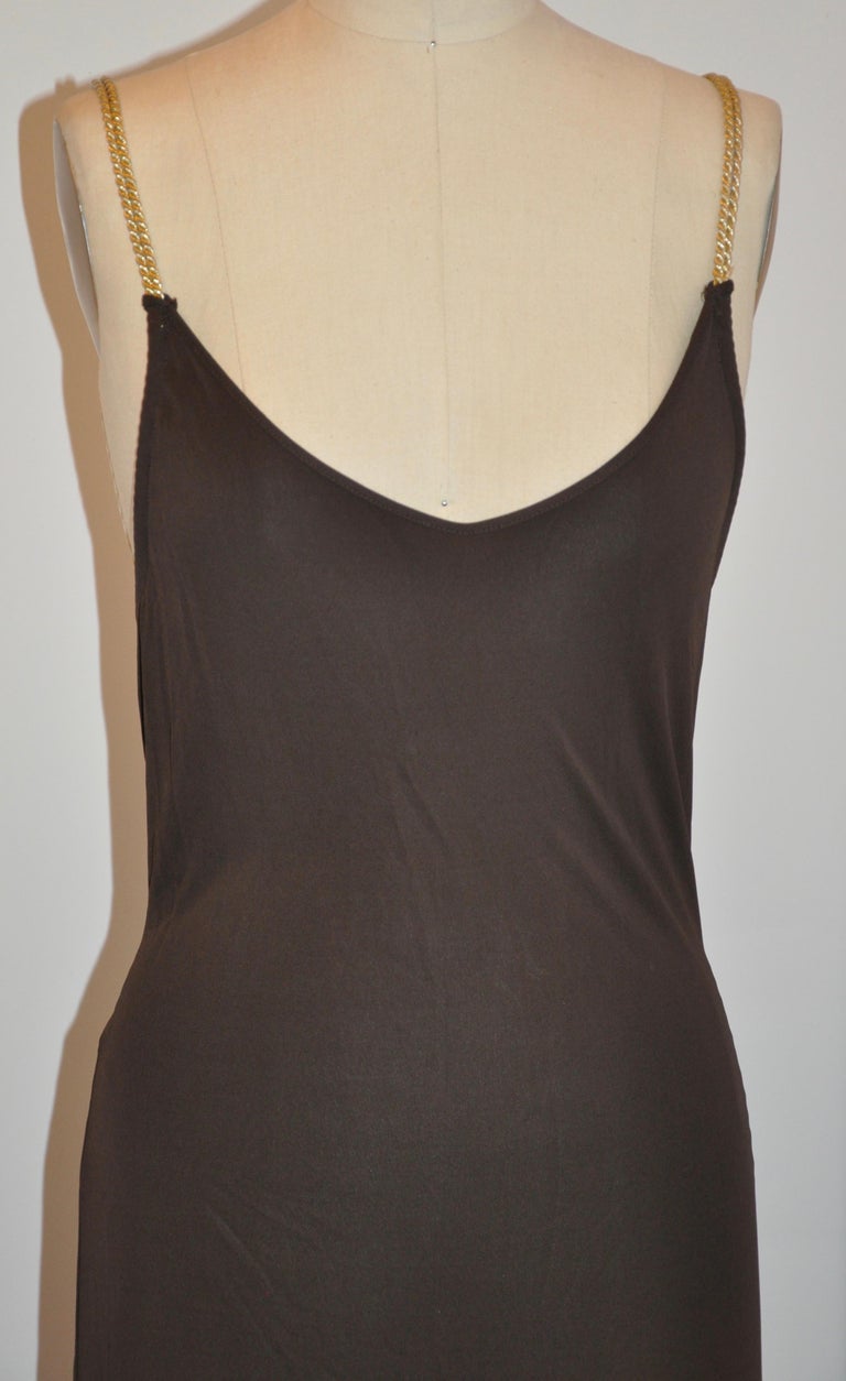 Celine Coco-Brown Silk-Blend Jersey Low-Cut Form-Fitting Maxi Dress at ...