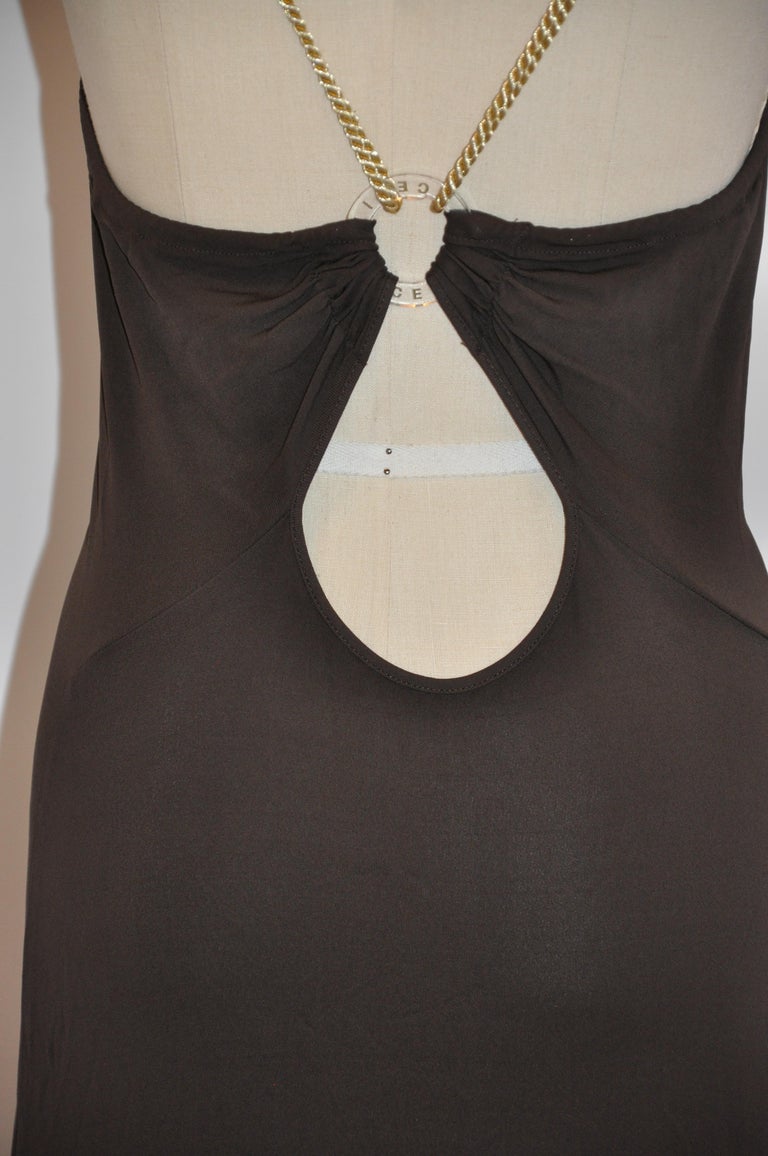 Celine Coco-Brown Silk-Blend Jersey Low-Cut Form-Fitting Maxi Dress at ...
