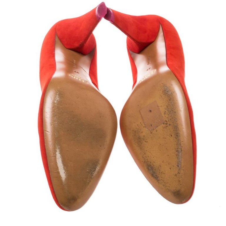 Celine Coral Red Suede Pumps Size 37 For Sale at 1stDibs
