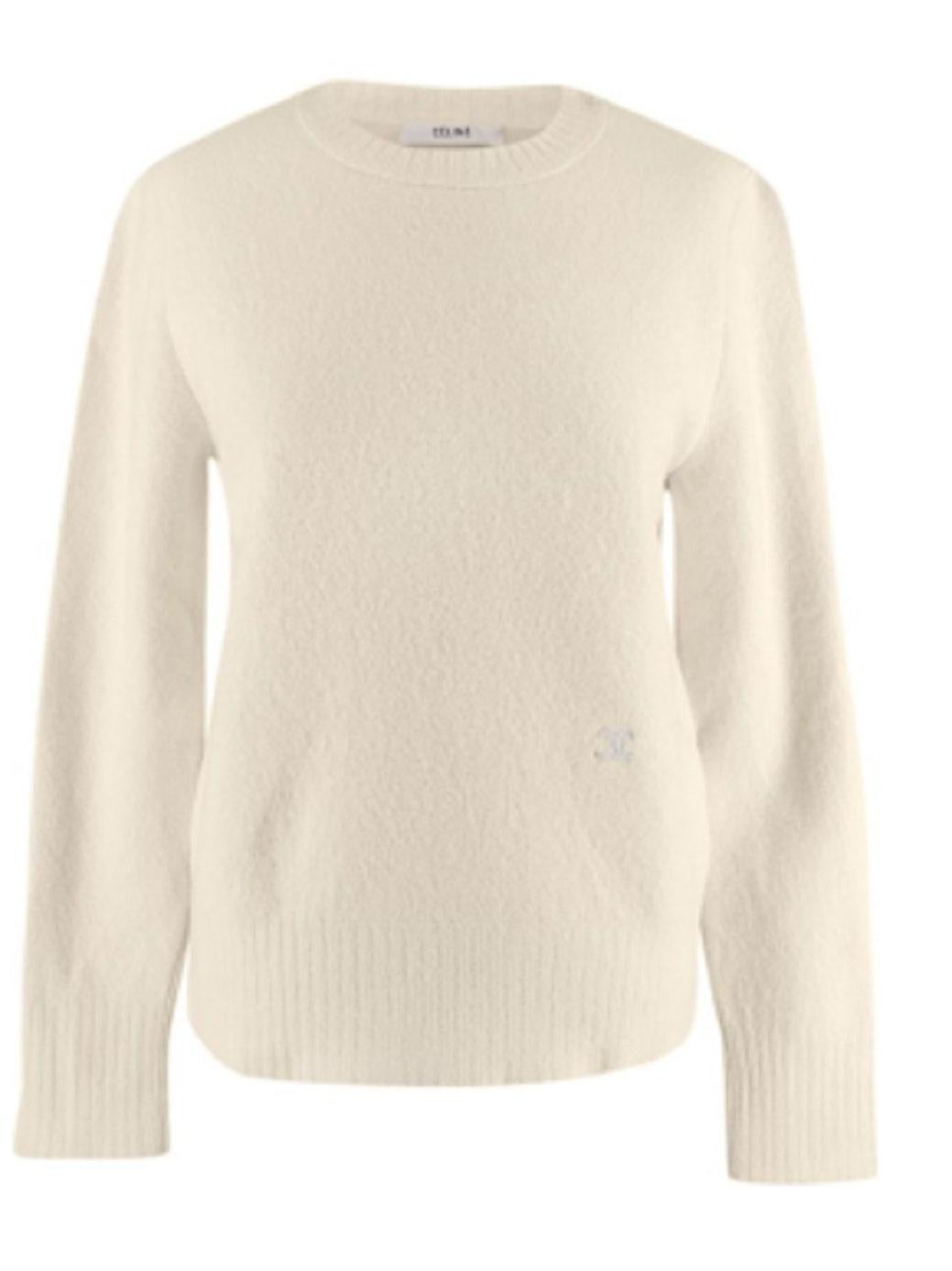 Celine Cream Merino Wool Embroidered Jumper For Sale at 1stDibs