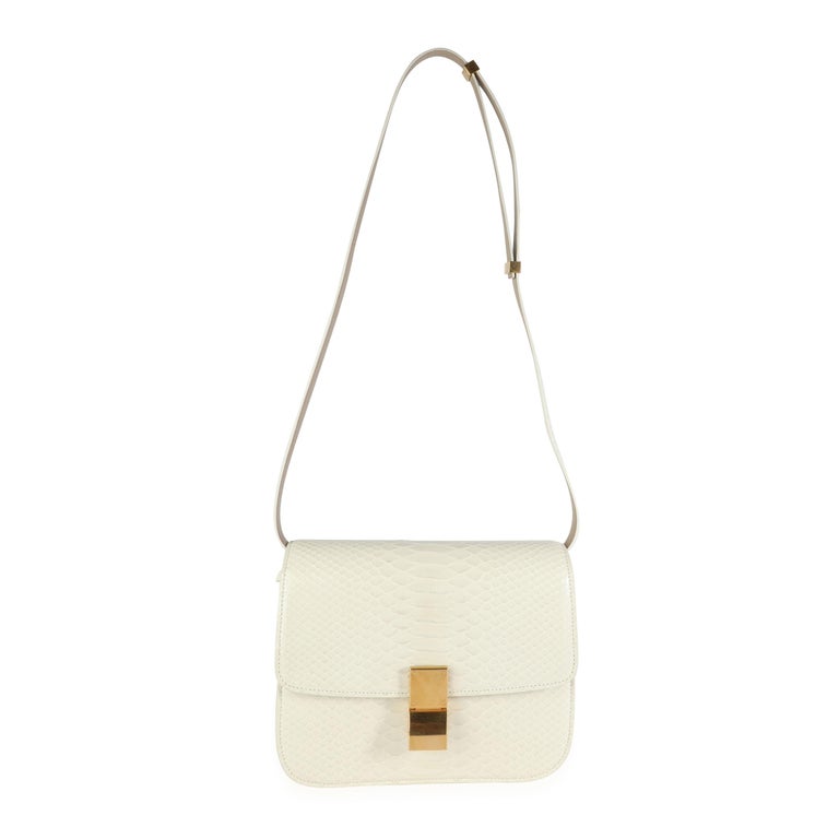 Celine Cream Python Medium Classic Box Bag For Sale at 1stDibs