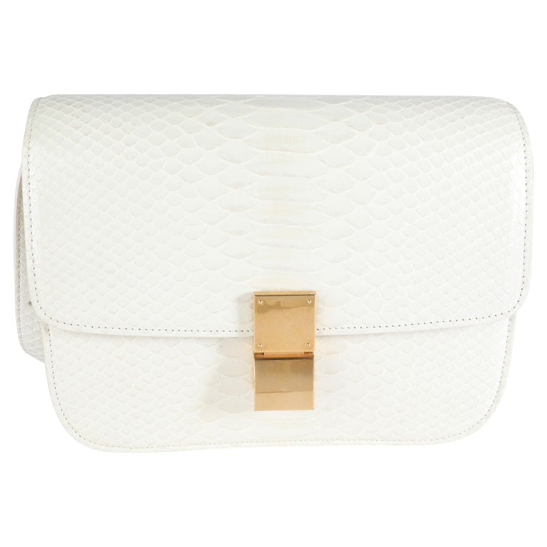Celine Cream Python Medium Classic Box Bag For Sale at 1stDibs