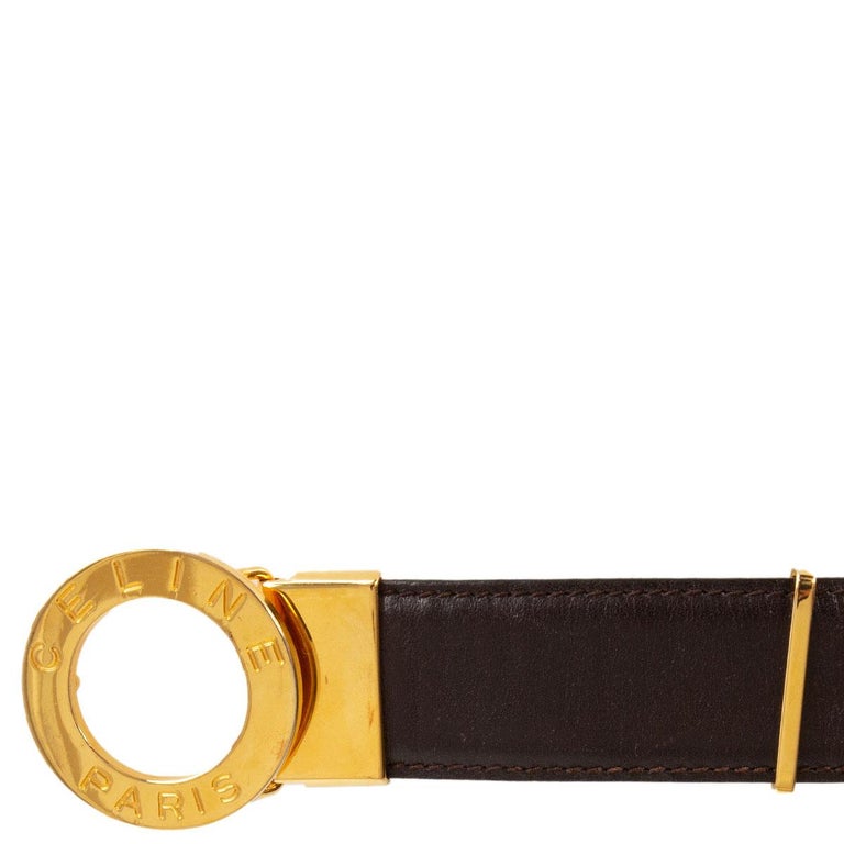 CELINE dark brown leather LOGO BUCKLE Belt 70 VINTAGE at 1stDibs