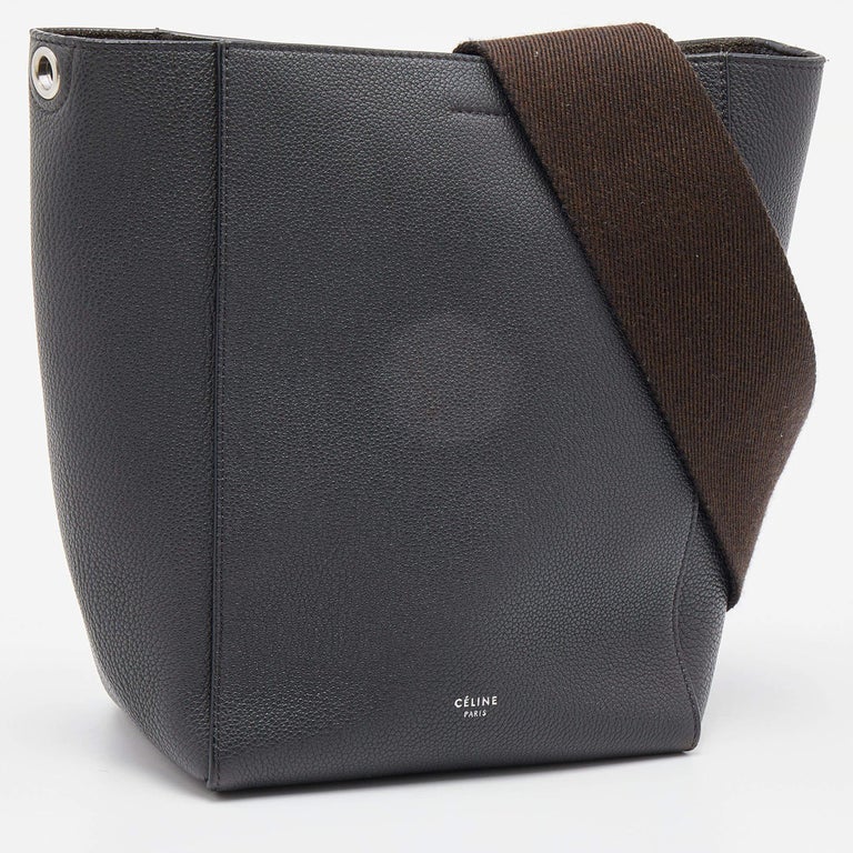 Celine Dark Grey Leather Small Sangle Shoulder Bag For Sale at 1stDibs