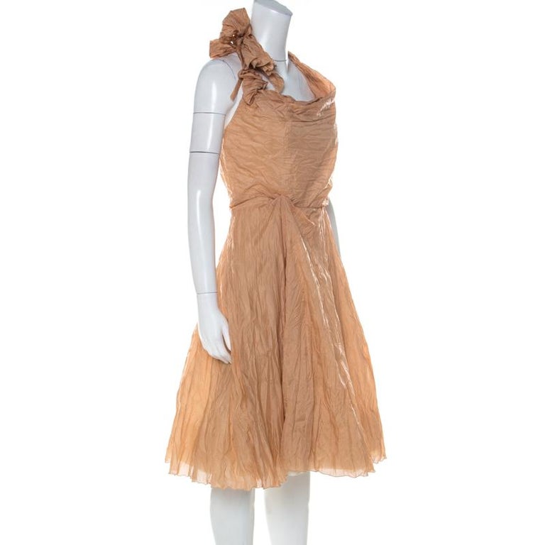 Céline Dusky Orange Silk Blend Ruched Detail Halter Neck Dress L For ...