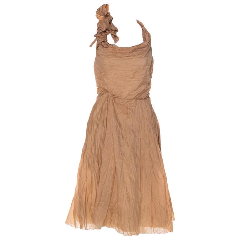 Céline Dusky Orange Silk Blend Ruched Detail Halter Neck Dress L For ...