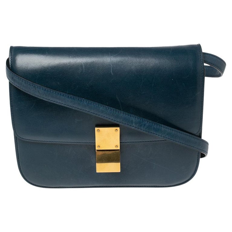 Celine Electric Blue Leather Medium Classic Box Crossbody Bag at 1stDibs